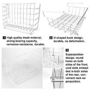 Under Shelf Basket , 2 Pack White Wire Under Shelf Basket , Slides Under Shelves for Storage, Space Saving for Kitchen Counter Pantry Desk Bookshelf Cupboard