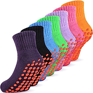 7 Pairs Kids Non Slip Socks Anti Skid Mid Calf Socks for Toddler Boys Girls (S)