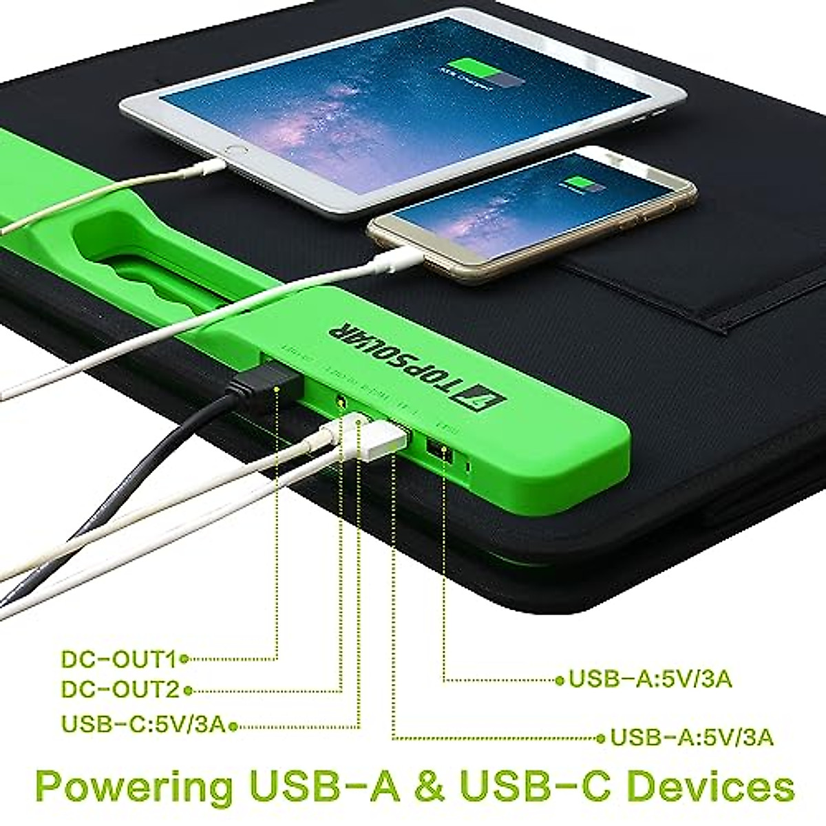 Topsolar 200W Foldable Portable Solar Panel Charger Kits for Portable Power Station Generator Cell Phones Camera Lamp 12V Car Boat RV Battery(Dual USB Ports & 19/14.4V DC Output)