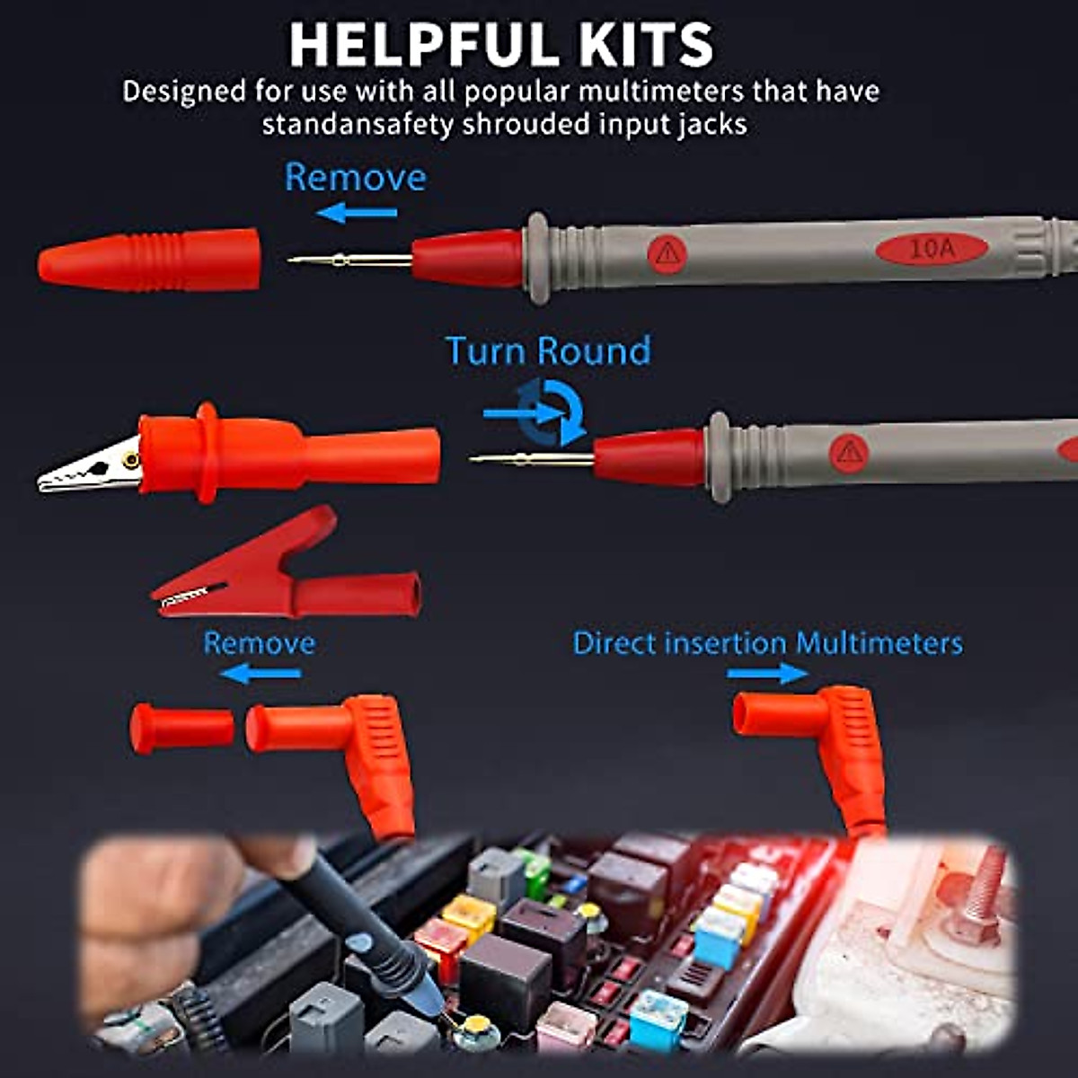 V TELESKY WG-011 III 1000V & CAT IV Test Lead and Safety Alligator Clips Soft Silicone Electrician Test Leads Kit with Silicone Alligator Clips CAT600V (Test Lead)