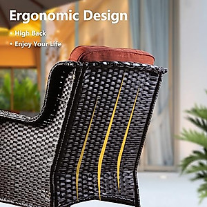 XIZZI Patio Furniture Sets with High Back Sofa,5 Pieces Outdoor Furniture Conversation Set,All Weather Wicker Outside Couch with Chairs and Ottomans,Brown Wicker Orange Red