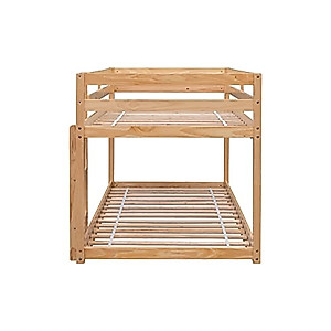 HomSof Twin Over Twin Floor Bunk Bed,Natural