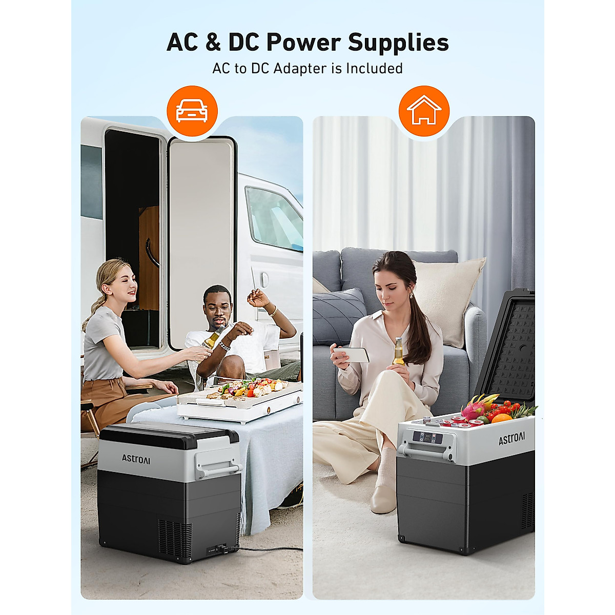 AstroAI 12 Volt Car Refrigerator, 58 Quarts(55L) Portable Freezer 12V Fridge Electric Cooler -4℉~68℉ with 12/24V DC & 110V AC for Car, RV, Truck, Van, Boat for Camping, Travel, Fishing Outdoor