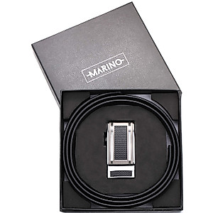 Mio Marino Classic Ratchet Belt - Premium Leather - 1.38 Wide - Adjustable Buckle - Matrix - Jet Black - Adjustable from 28" to 44" Waist