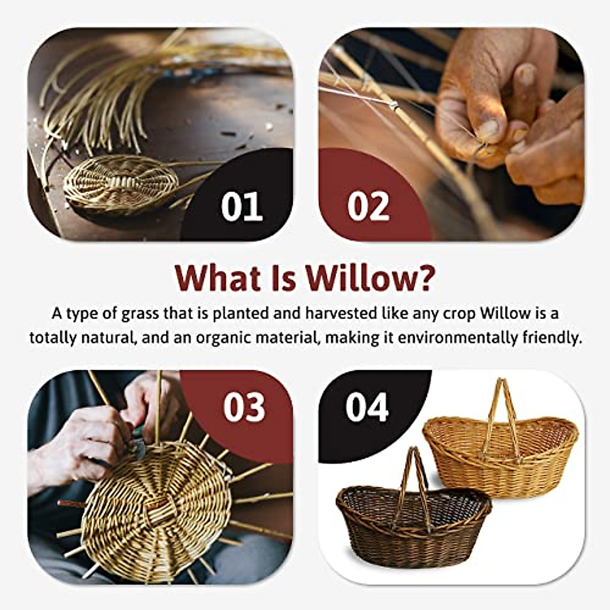 Wald Imports - Medium Wicker Basket with Handle - Dark Brown Hand Woven Harvest Basket - Wicker Flower Basket for Storage, Picnics, Easter, Organizing, and More (17 x 6.5 inches)