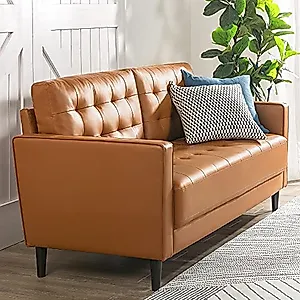 ZINUS Benton Faux Leather Sofa Couch, Easy, Tool-Free Assembly, Cognac