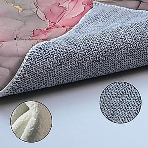 Pink Marble Area Rug Carpet for Kids Teen Girls Boys Bedroom, Living Room, Washable Outdoor Indoor Accent Throw Runner Floor Mat Area+Rug Gold Line Contemporary Geometric Grey 6FT(Round)