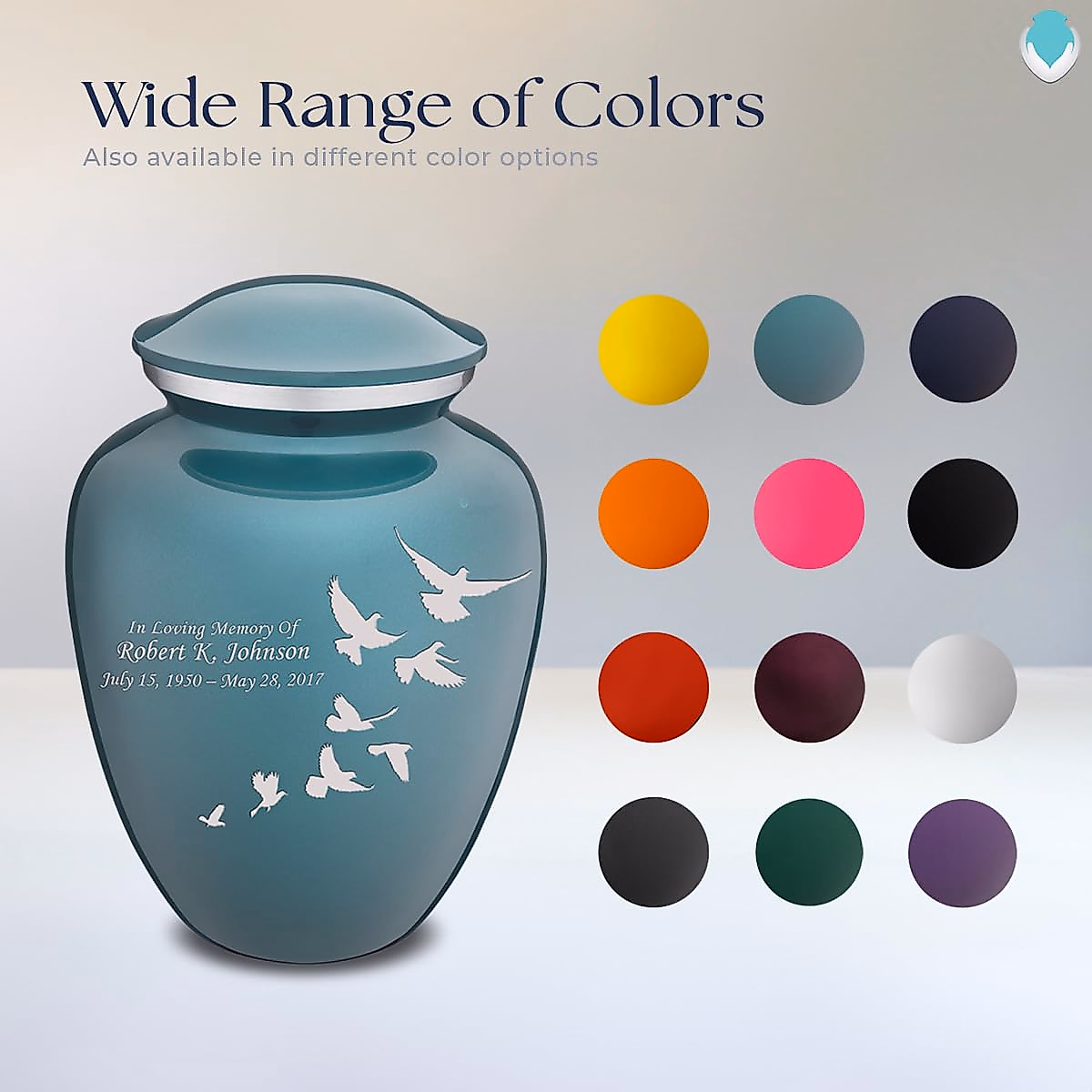 Geturns Embrace Adult Personalized Doves Cremation Urns for Human Ashes I Large Teal Funeral Urn for Men and Women I 200 lbs