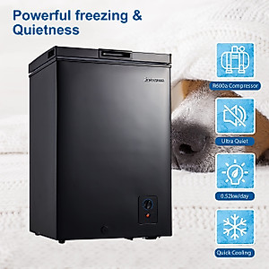 Kalamera. 3.5 Cu.ft Chest Freezer-Freestanding For Home/Apart With Lowest -4℉ Black, KCF-100-SS