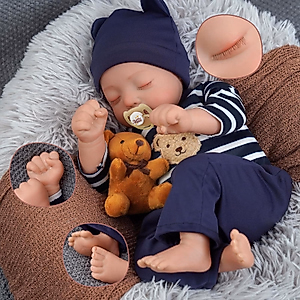 JIZHI Lifelike Reborn Baby Dolls - 18-Inch Realistic-Newborn Baby Dolls Boy Soft Body Real Life Baby Dolls with Blue Pajamas Feeding Kit for Kids Age 3+ & Collection