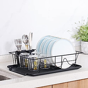 Demeliy Dish Drying Rack, Dish Rack with Drainboard & Utensil Holder, Waterproof Dish Racks Drainers for Kitchen Organization, Kitchen Counter, Durable Drying Rack for Dishes, Knives