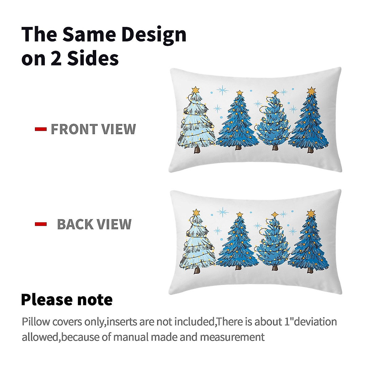 Blue Christmas Tree Lumbar Throw Pillow Covers 12X20 In Set of 2 Xmas Tree Lights Stars Decorative Rectangle Pillow Cases Winter Holiday Pillow Cover Farmhouse Home Decor For Living Room Sofa Couch