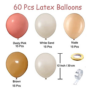 Boho Balloons Pink Blush Balloons, 62Pcs 12Inch Blush Pink Brown White Balloons For Girls Baby Shower Garden Tea Party Bachelorette Birthday Wedding Decorations