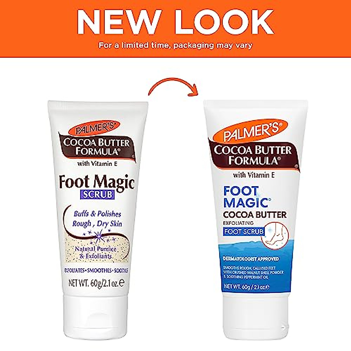Palmer's Cocoa Butter Formula Foot Magic Exfoliating Foot Scrub with Vitamin E, Use With Foot Scrubber for Pedicure, For Dry, Cracked Feet, 2.1 Ounce