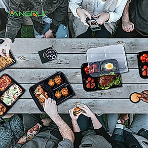 YANGRUI To Go Containers, 50 Pack (50 Trays + 50 Lids) 34oz BPA Free Reusable Bento Box Clean Film Package Machine Washable Meal Prep Container