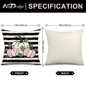 AnyDesign Fall Pillow Covers Gold Foil Pumpkin Throw Pillow Case Black Pink Autumn Decorative Cushion Cover for Harvest Farmhouse Thanksgiving Home Office Room Couch Sofa Decor, 18 x 18 Inch, 4Pcs