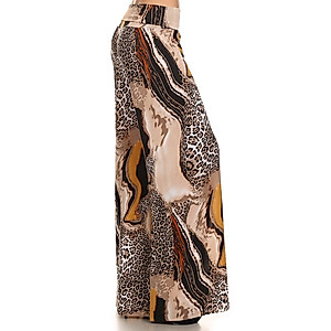 ICONOFLASH Women's Wide Leg Palazzo Pants with Fold-Over Waist (Milky Way Cheetah, Small)