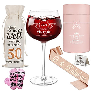 50th Birthday Gifts for Women, Vintage 1974 Wine Glass Birthday Gifts for 50 Years Old Women, 50th Birthday Decorations for Women, Best 50 Birthday Gifts Idea for Her Mom Wife Friend Sister Turning 50