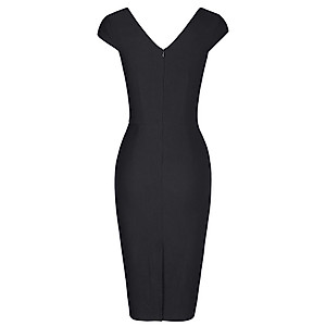 MUXXN Ladies Celebrity Vintage Cap Sleeve Tea Length Special Occasion Dress (Black XL)