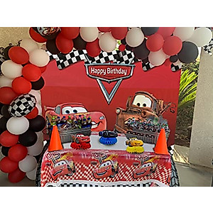 Car Racing Themed Backdrop and Tablecloth 70x42in Cartoon Cars Mobilization Birthday Party Decor Supplies Banner Background (5X3FT), Red