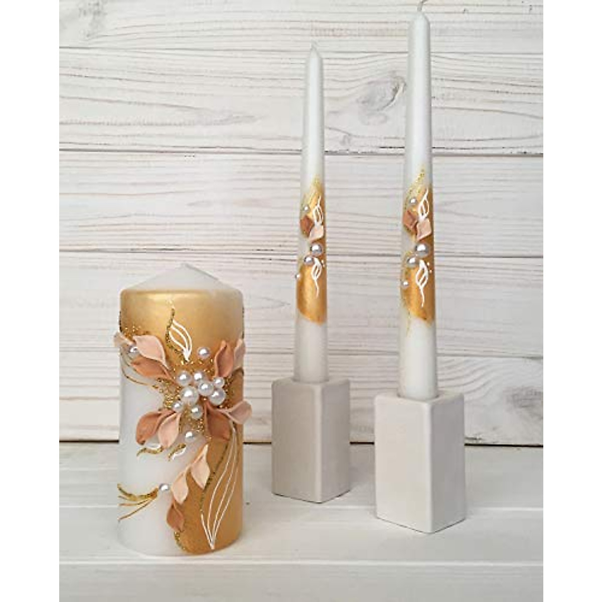 Magik Life Unity Candle Set for Wedding - Wedding Accessories for Reception and Ceremony - Candle Sets - 6 Inch Pillar and 2 10 Inch Tapers - Decorative Pillars Gold