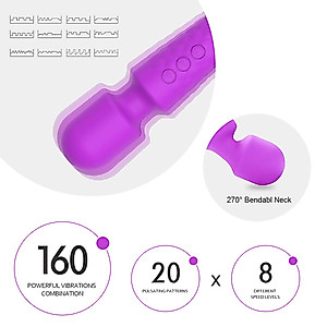 Female Vibrator, G-Spot & Sex Toy, 20 Modes & 8 Speeds Wand Massager, Quiet, Waterproof, USB Rechargeable Vibrator, Hand-Held Cordless Sex Toys Vibrator for Her Pleasure, Female Adult Toy - Purple