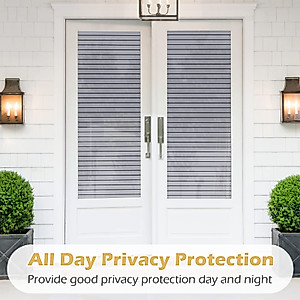 rabbitgoo Window Privacy Film, Frosted Glass Window Film, Window Frosting Film, Decorative Front Door Covering, Anti-UV Static Cling Non Adhesive Window Sticker, Striped Pattern, 35.4 x 118 inches