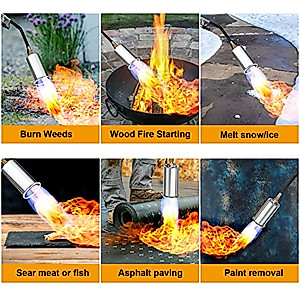 Propane Torch Weed Burner torch, Gardening Outdoor weed torch with Push Button Igniter and 9.8 ft Hose,Heavy Duty Multifunctional Burner for Burning Weeds, Melting ice and Snow,Heating Asphalt(silver)