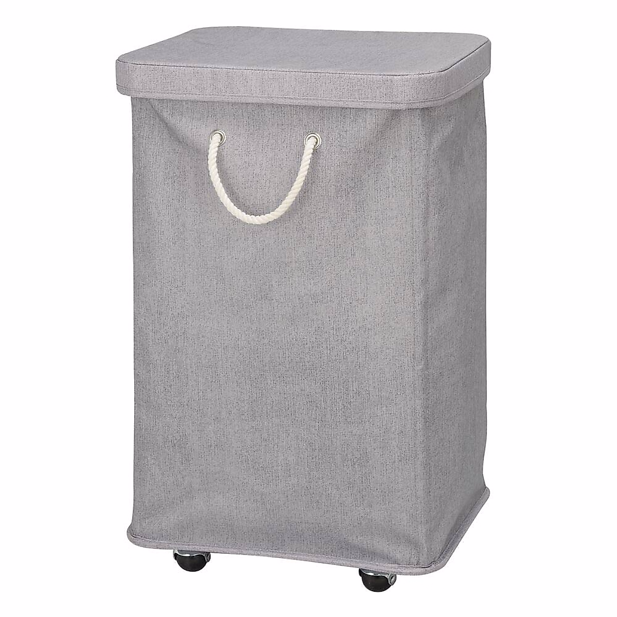 mDesign Large Polyester Rolling Laundry Hamper with Wheels, Removable Lid, and Rope Carrying Handles - Collapsible Hampers with Wheels for Compact Storage - Tall Single Compartment Basket - Gray