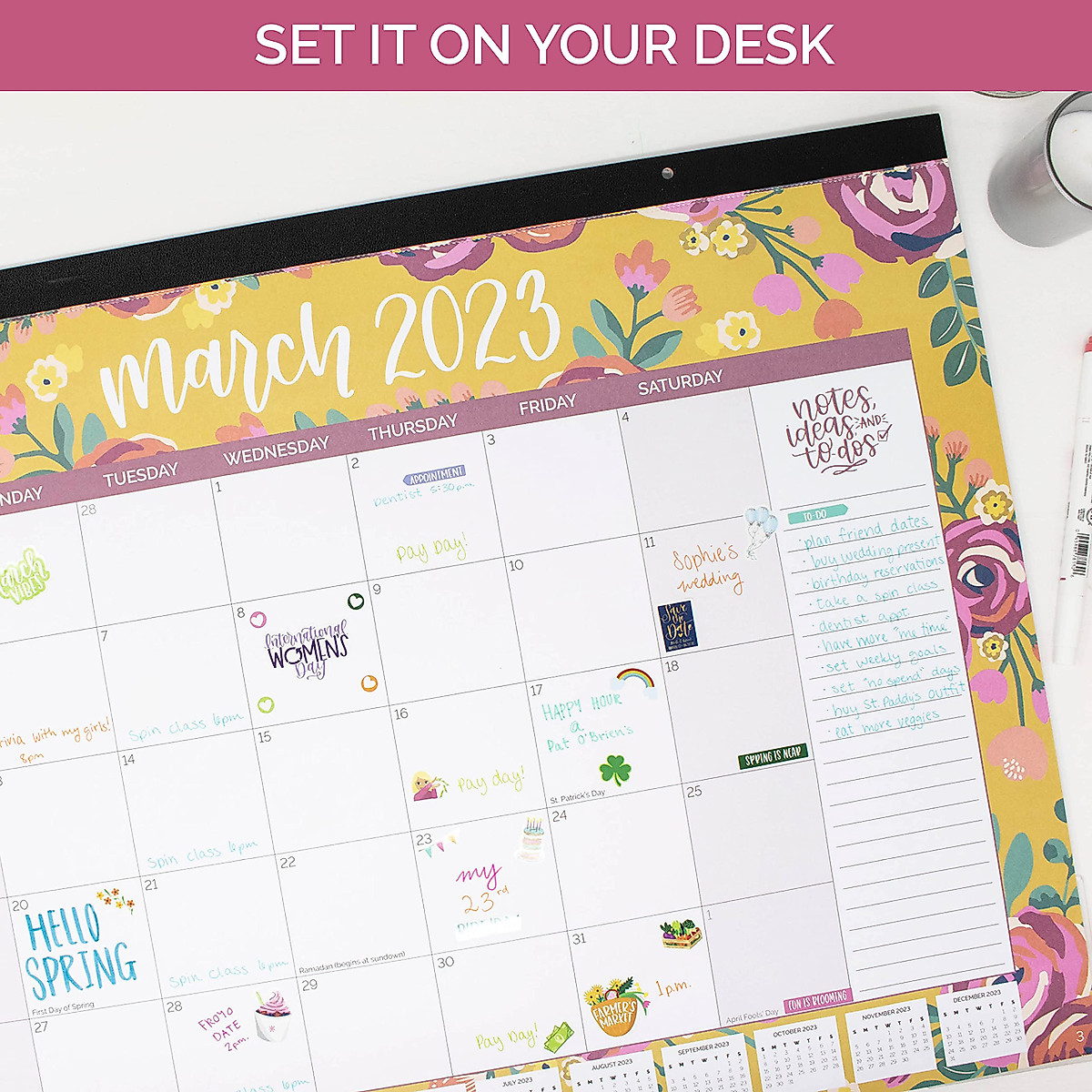 bloom daily planners 2023 Calendar Year Desk/Wall Monthly Calendar Pad (January 2023 - December 2023) - Large 21" x 16" Hanging or Desktop Blotter - Vintage Floral