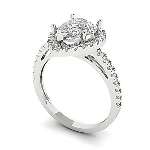 Clara Pucci 2.38 Ct Pear Cut Clear Simulated Diamond 14K White Gold Halo Solitaire with Accents Engagement Anniversary Ring Size 9.75