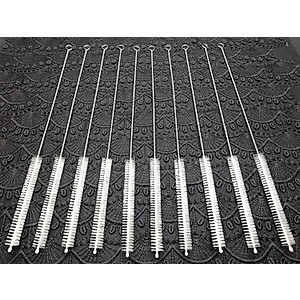 Extra Long Straw Cleaner Brush Extend 12 inch, Extra Wide 12mm diam Pipe Cleaners, Cleaning Brush for Hummingbird Feeders, Nylon Bristles and Stainless Steel Handle Straw Brush Set 10 Pack