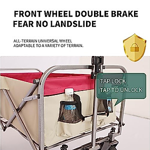 Folding Wagon Cart Beach Wagon Utility Wagon Cart Outdoor Heavy Duty Garden Portable Hand Cart with All-Terrain Wheels & Adjustable Handle (White+Red)