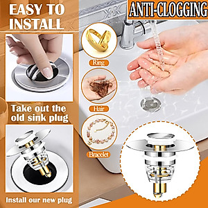 Bathroom Sink Stopper,Hair Drain Catcher,Basin Pop Up Metal Universal Bathroom Strainer Converter,Wash Basin Bounce Drain Stopper Filter,for 1.06"~1.61",Sink Drain Cover,Drain Plug,Sink Plug(1 PCS)