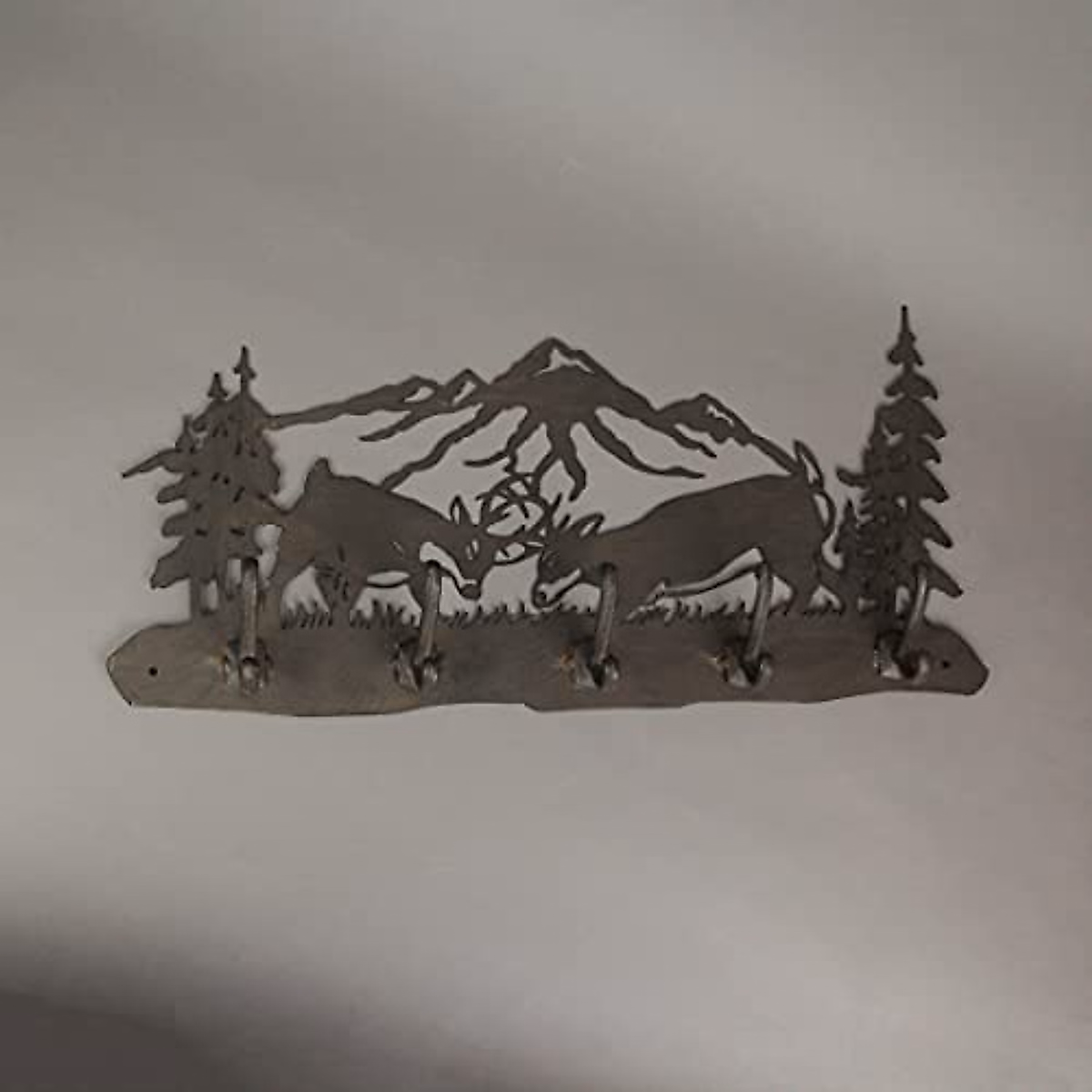 Things2Die4 Brown Laser Cut Metal Deer Hook Rack Decorative Wall Mounted Key and Coat Hanger