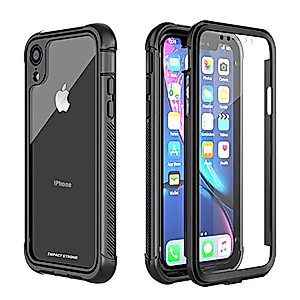 ImpactStrong Clear Case for iPhone XR, Ultra Protective with Built-in Clear Screen Protector Transparent Full Body Cover (Black)