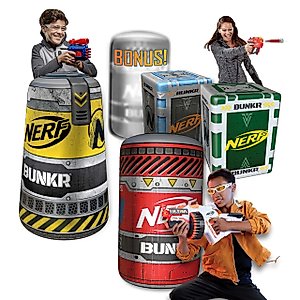 NERF BUNKR Officially Licensed Battle Royale Inflatable Bunker Battlezone - 5 Piece Barricade Set Crates Barrels