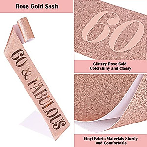 Konasala 60th Birthday Gifts for Women, Including 60th Birthday Sash, Tiara/Crown, Cake Topper, Pearl Pin and Birthday Balloons Set, 60th Birthday Decor Rose Gold
