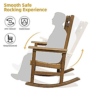 DWVO Patio Rocking Chair, All-Weather Resistant Outdoor Indoor Polyethylene Patio Rocker Chair with Cushion, Comfortable and Easy to Maintain Rocker for Balcony, Backyard and Living Room(Brown)