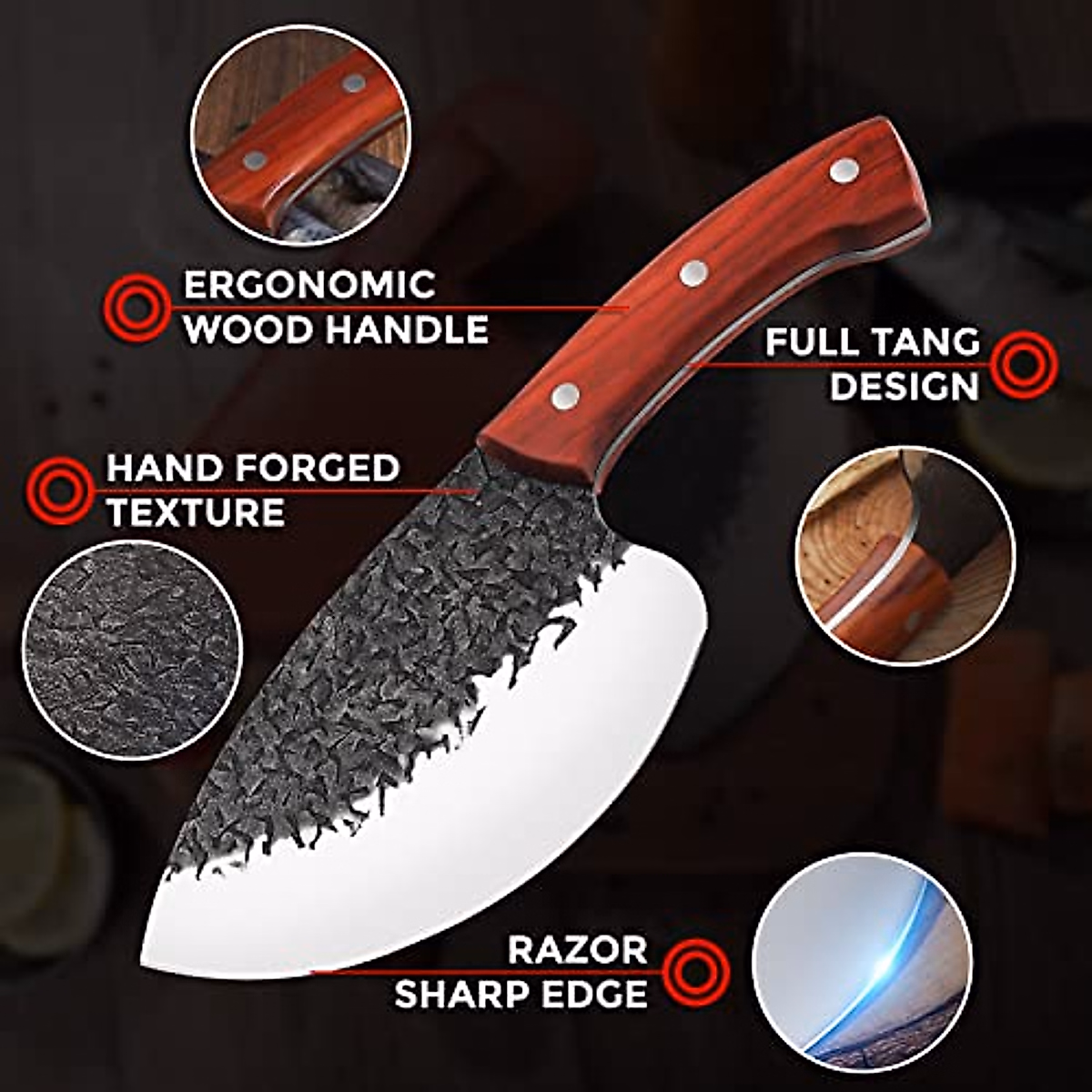 Purple Dragon Aquatic Fish Knives Fish Fillet Knife Sharp Slaughter Fish Special Knife Seafood Professional Tool Fish Knife Kitchen Knife Hammered forging Full Tang Carbon Steel Meat Cleaver