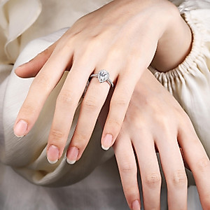 JALOKIVI 1.5CT 925 Sterling Silver Engagement Rings for Women Pear Cut Halo Cubic Zirconia Promise Rings for Her Size 5