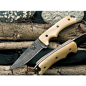 Custom Handmade Damascus Steel Hunting Knife Skinner knife Fixed Blade Knife 8 1/2'' Overall Camel Bone with Sheath BW-4145