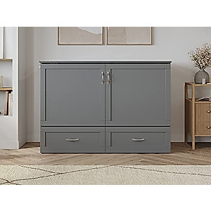 AFI, Hamilton Murphy Bed Chest with 6 inch Memory Foam Folding Mattress, Built-in Charging Station and Storage Drawer, Full, Grey