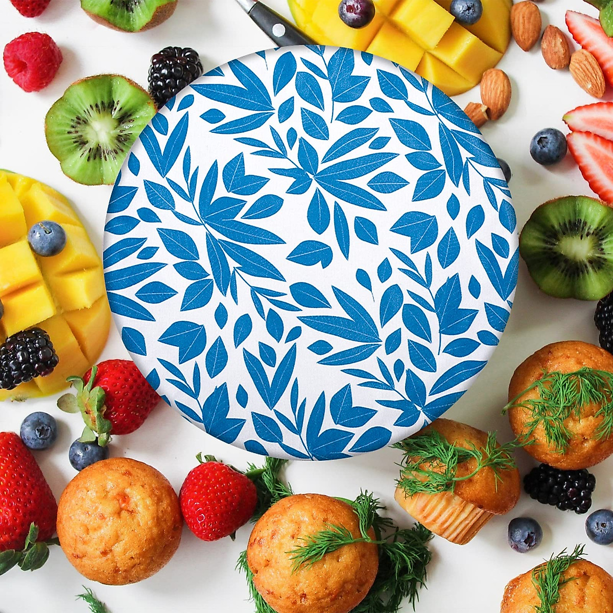 10 Pieces Reusable Bowl Covers Woven Elastic Food Storage Covers Fabric Reusable Food Covers Elastic Bowl Covers Reusable Cloth Bowl Covers for Kitchen Bowls Storage Container, 4 to 12 Inch (Leaves)