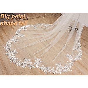 ELAWBTY 1 T Floral Lace Wedding Bridal Veil F20 Ivory Cathedral