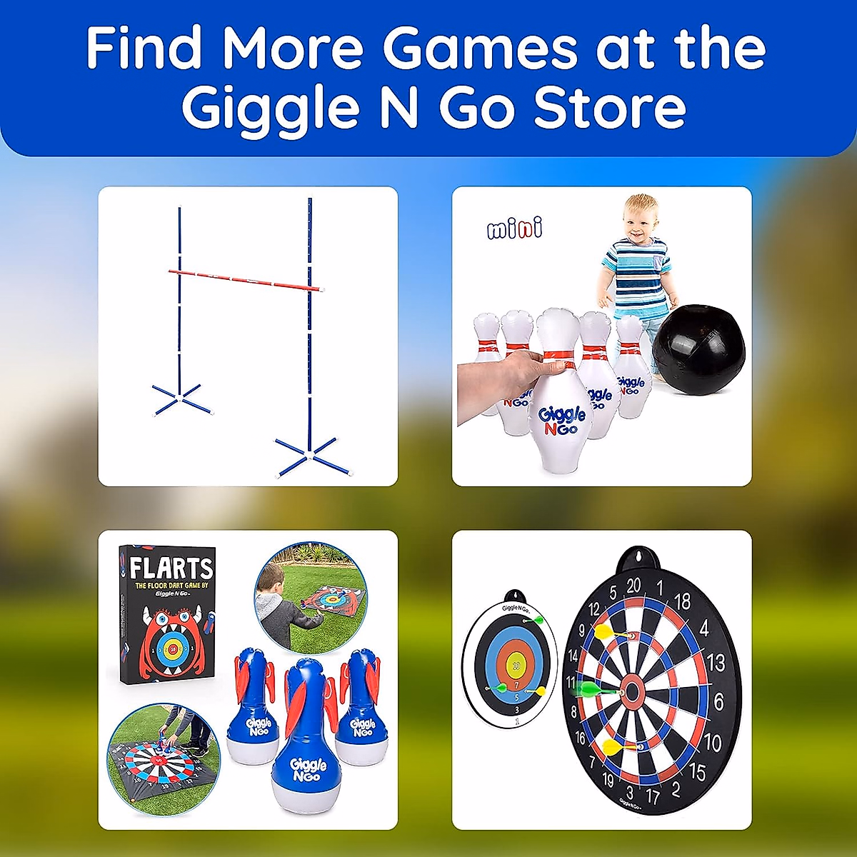 Giggle N Go Yard Games for Adults and Kids - Outdoor Polish Horseshoes Game Set for Backyard and Lawn with Frisbee, Bottle Stands, Poles and Storage Bag﻿, Easter Basket Stuffers Gifts for Kids.