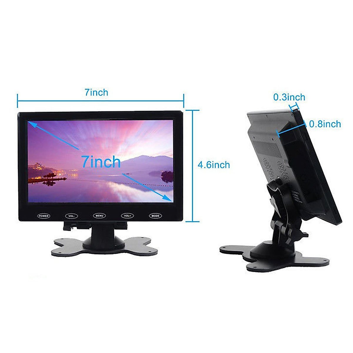 PONPY 7" Ultra Thin 16:9 HD 800x480 Color TFT LCD Display Monitor Touch Button Monitor Screen with AV HDMI VGA Video Input