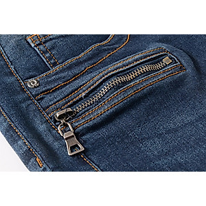 ZLZ Blue Biker Jeans for Men Slim Fit, Men's Comfy Stretch Ripped Distressed Biker Jeans Pants Rock, Designer Jeans, Size 34