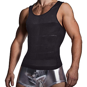 KOCLES Men's Compression Tank Top Slimming Body Shaper Vest Shirts Abs Abdomen Slim Undershirts Gym Weight Loss Workout Clothing (Black, XX-Large)