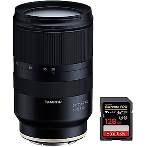 Tamron 28-75mm F/2.8 Di III RXD Full Frame E-Mount Lens for Sony Mirrorles (A036) with Sandisk Extreme PRO SDXC 128GB UHS-1 Memory Card